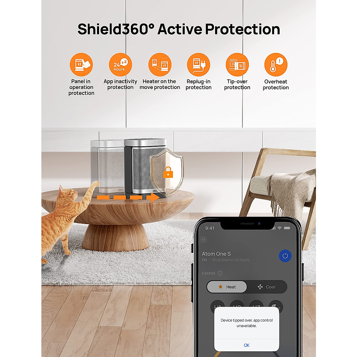 Dreo 1500W Smart Space Heaters for Indoor Use, Portable Heater with 70°Oscillation, WiFi Alexa & Google Assistant Electric Heater, with Thermostat & Remote, Safety Small Heater for Office Home