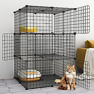 Eiiel 3-Tier Cat Cage Enclosures Indoor DIY Cat Playpen Detachable Metal Wire Kennels 2Lx2Wx3H Crate Large Exercise Place Ideal for 1-2 Cats, Black