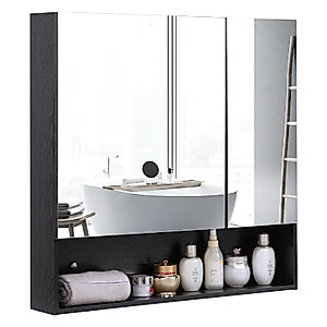 ALIMORDEN Medicine Cabinet with Mirror and Shelves, Bathroom Wall Cabinet with Jewelry Organizer, Vanity, Recessed or Surface Mount, 30.4" L x 29.5" H, Black