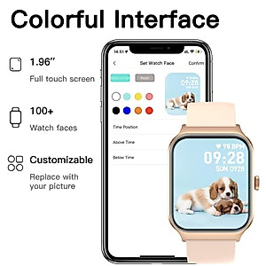 Smart Watch, 1.96" Full Touch Smartwatch, Compatible with iPhone Android, Heart Rate & Sleep Monitor, Multi-Sport Modes, Blood Oxygen, Voice Assistant, IP68 Waterproof, Fitness Tracker for Women Men