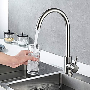 Kohonby Single Handle High Arc Kitchen Faucet Stainless Steel Brushed Nickel,Commercial Single Hole Kitchen Sink Faucet,Modern One Hole Bar Sink Faucet