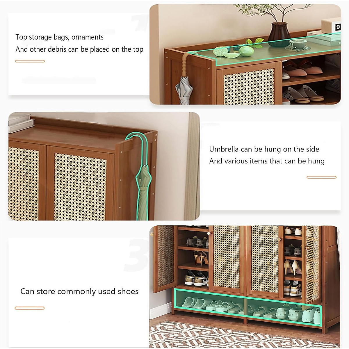 8-Tier Bamboo Shoe Cabinet with Doors, 36-40 Pairs Freestanding Shoe Rack for Closet, Shoe Storage Cabinet for Entryway, Shoes Rack Organizer for Hallway, Bedroom, Living Room