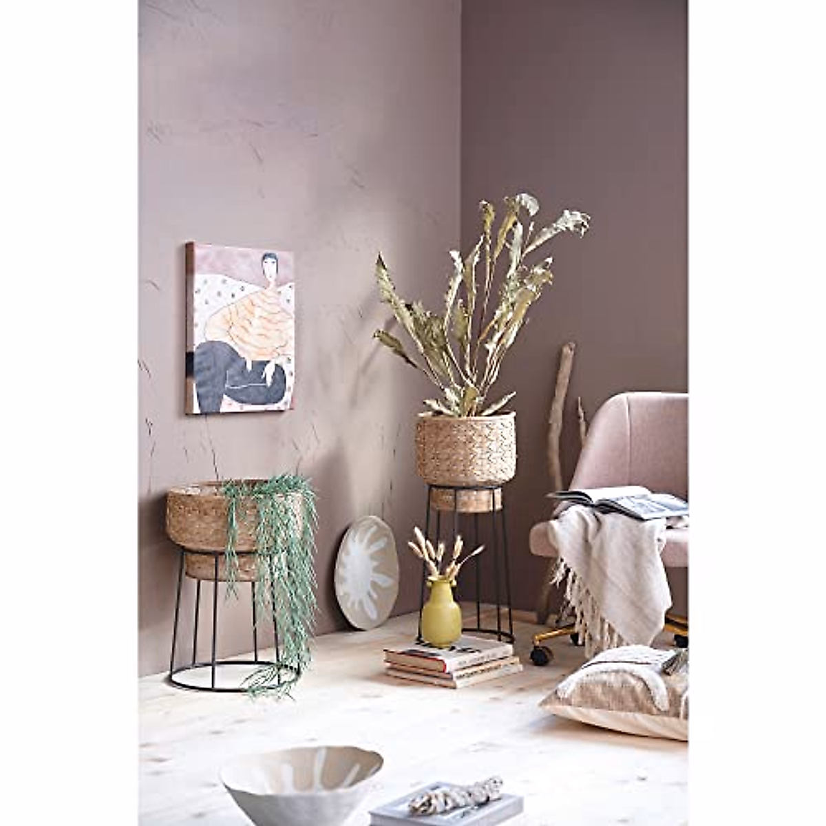 Bloomingville Decorative Stoneware Organic Design Platter, 15" L x 2" W x 13" H, Beige