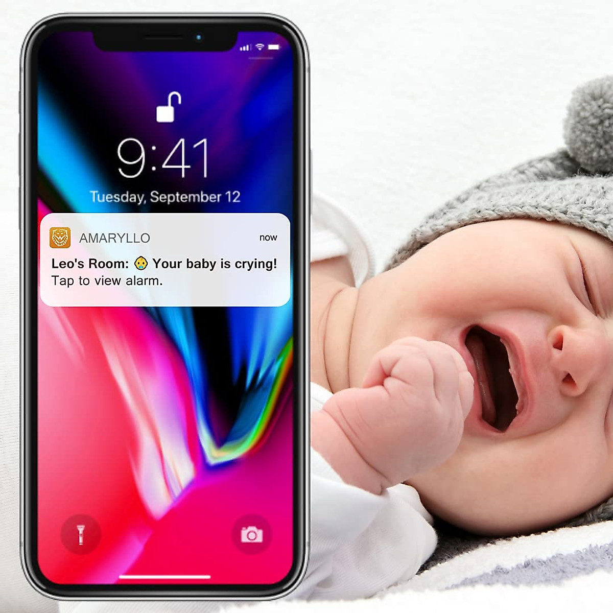 Amaryllo iBabi Smart Baby Monitor: 1080p FHD, Night Vision, Cry/Voice Alerts, 360 Auto-Tracking PTZ, Danger Zone, Baby's Daily Insights, Two-Way Audio, Lullaby Player, Wall Mount Included (White)