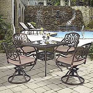 TITIMO 2 Piece Outdoor Bistro Dining Chair Set Cast Aluminum Dining Chairs for Patio Furniture Garden Deck Antique Bronze (Swivel Rocker Chairs with Khaki Cushions)