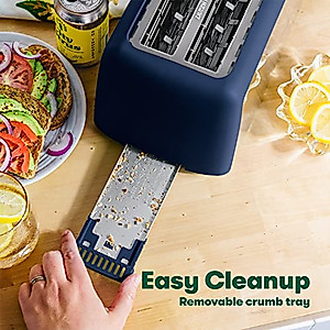 BELLA 4 Slice Long Slot Toaster, Stainless Steel and Blue