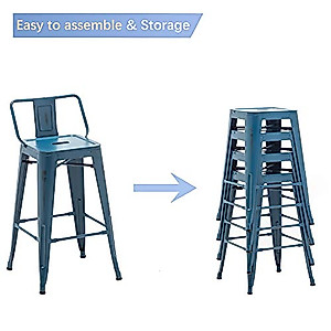 Alunaune 26" Metal Bar Stools Set of 4 Counter Height Barstools Industrial Counter Stool Kitchen Bar Chairs Indoor Outdoor-Low Back, Distressed Navy