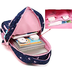 Kids Girls School Backpack with Chest Strap Princess Cute Big Elementary Bookbag (Medium, Royalblue)