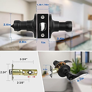 MONKEMON 5 Pack Black Door Handle Wave Style Privacy Door Lever for Bedroom & Bathroom, Interior Door Handle with Lock Keyless, Reversible Handles Set for Left & Right Door