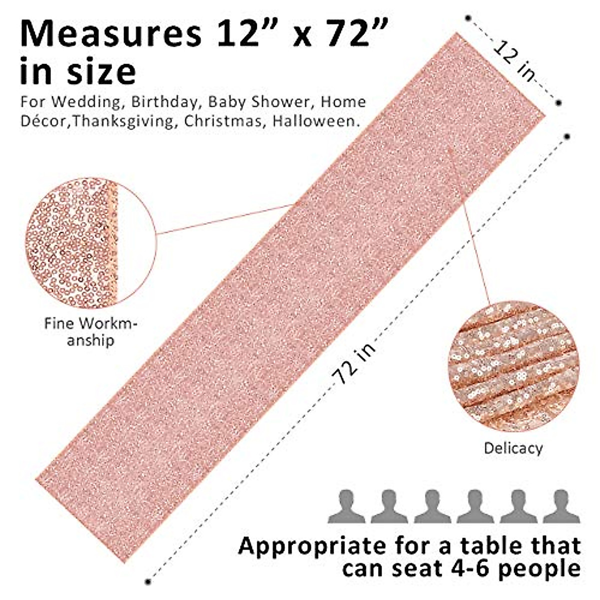 Syntus Sequin Table Runner Rose Golden, 2 Pack 12 x 72 inch Glitter Rose Gold Table Runner Rectangle for Graduation Party Supplies Decorations Wedding, Birthday & Baby Shower