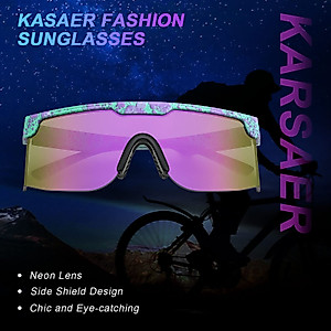 Karsaer Vision 80s 90s Retro Semi Rimless Sunglasses Neon Visor Shades Rainbow Sunlasses for Men Women