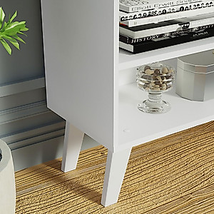 Madesa Compact TV Stand Cabinet with 4 Shelves and Cable Management for 50, 55 Inch TV Media Storage Unit Living Room and Bedroom Modern Wooden Television Media Console - White