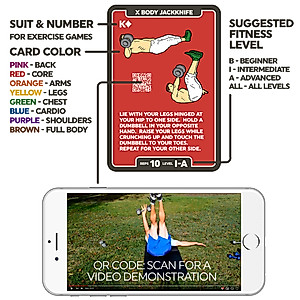 Stack 52 Dumbbell Exercise Cards. Dumbbell Workout Playing Card Game. Video Instructions Included. Perfect for Training with Adjustable Dumbbell Free Weight Sets and Home Gym Fitness. (2019 Mega Pack)