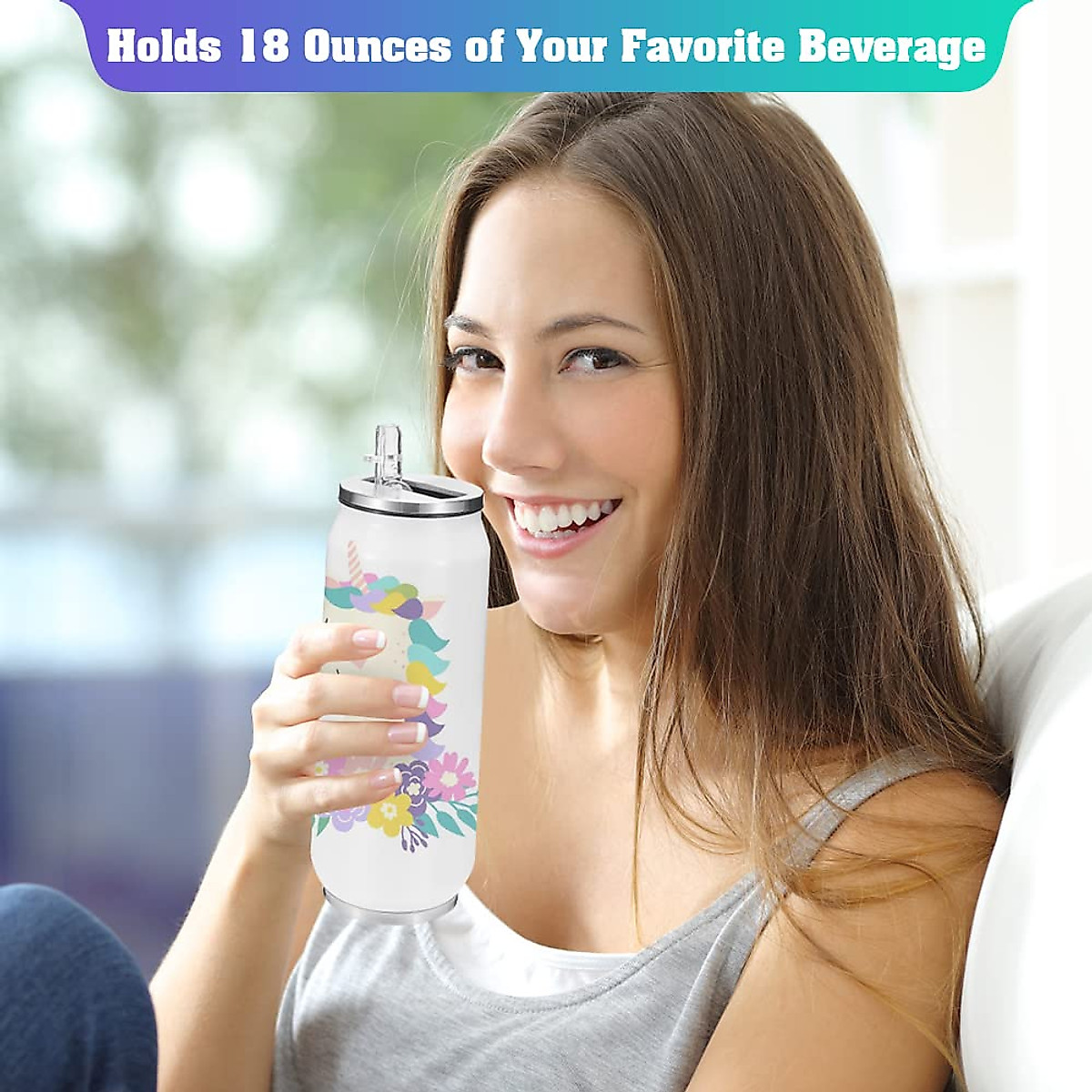 YOUKE OLA 12 Pack Sublimation Blank Can Shaped with Straw Lids 16oz White Double Walled Vacuum Insulated Stainless Steel Water Bottle for Sublimation Print