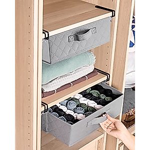 BRUINAGORA Closet Organizers and Storage, Closet Pullout Drawer, Under Shelf Storage Organizer, Adjustable Clips for Underwear, Bra, Lingerie, Panties, Undies, Grey/2 Pack