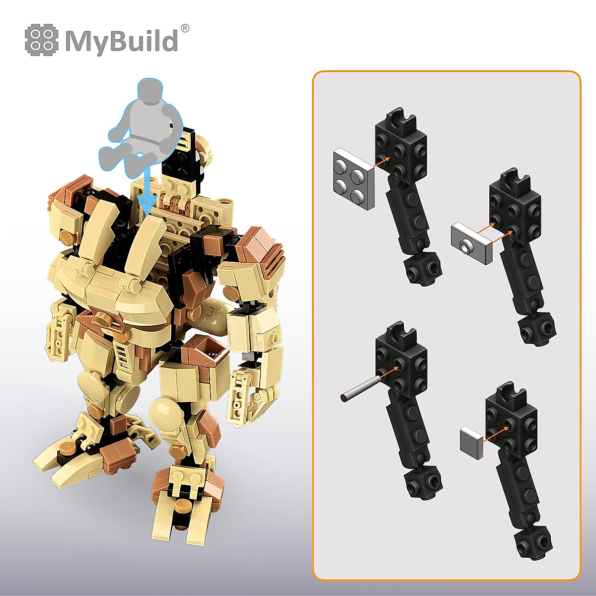 MyBuild Mecha Frame Titan - Toy Building Sets Mecha 6 Inches, Build Robot Mech, Adjustable Action Poses, All Major Building Bricks Compatible, for Mech Fans