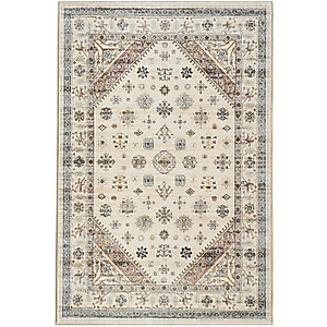 Roxstand 6x9 Area Rugs for Bedroom, Washable Rug with Non-Slip Backing, Ultra-Thin Rugs for High-Traffic Areas, Super-Soft Vintage Farmhouse Large Area Rug (Beige, 6'x9')