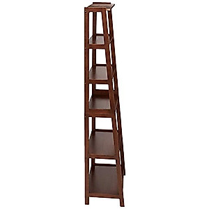 PJ Wood 5 Tier Bookshelf Ladder Shelf Bookcase with Storage Shelves, Multifunctional Storage Rack - Walnut