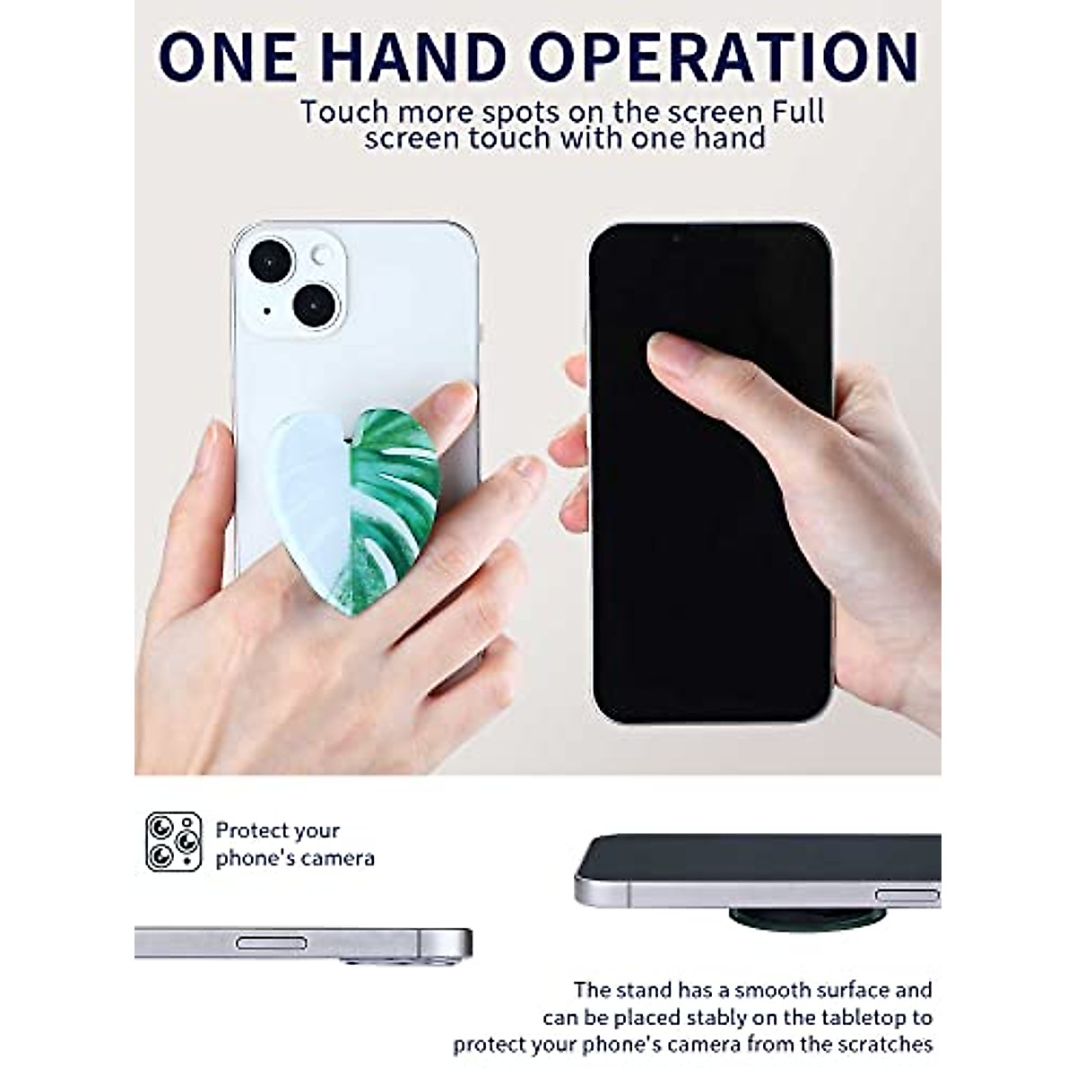 8 Pcs Leaves Phone Holder Green Plant Cell Phone Grip Holder Monstera Philodendron Anthurium Phone Sockets Cute Phone Finger Collapsible Expanding Kickstand Holder for Smartphone and Tablets