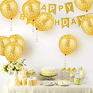 50 Pieces Golden Latex Balloons Symbol Theme Decorations with 2 Rolls of Gold Ribbons for Birthdays Weddings Retirement Baby Showers Party Anniversary Decorations, 12 Inch