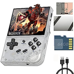 Anbêrnic RG35XX Handheld Emulator Pocket Retro Handheld Game Console, Built-in 64G TF Card 5474 Classic Games 3.5 Inch IPS Screen Linux System Support HDMI TV Output (Transparent White)