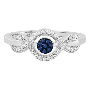 Dazzlingrock Collection Round Blue Sapphire & White Diamond Women Swirl Engagement Ring, Sterling Silver, Size 6