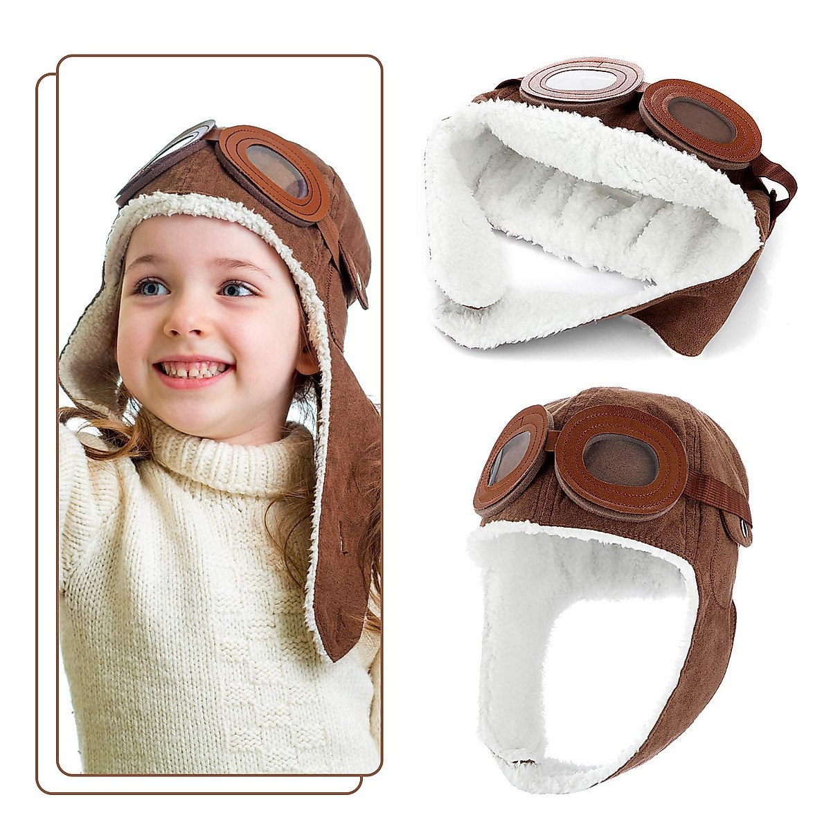 SATINIOR Hat for Kids Brown Fleece Cap with Earmuffs Warm Winter Cap for Kids