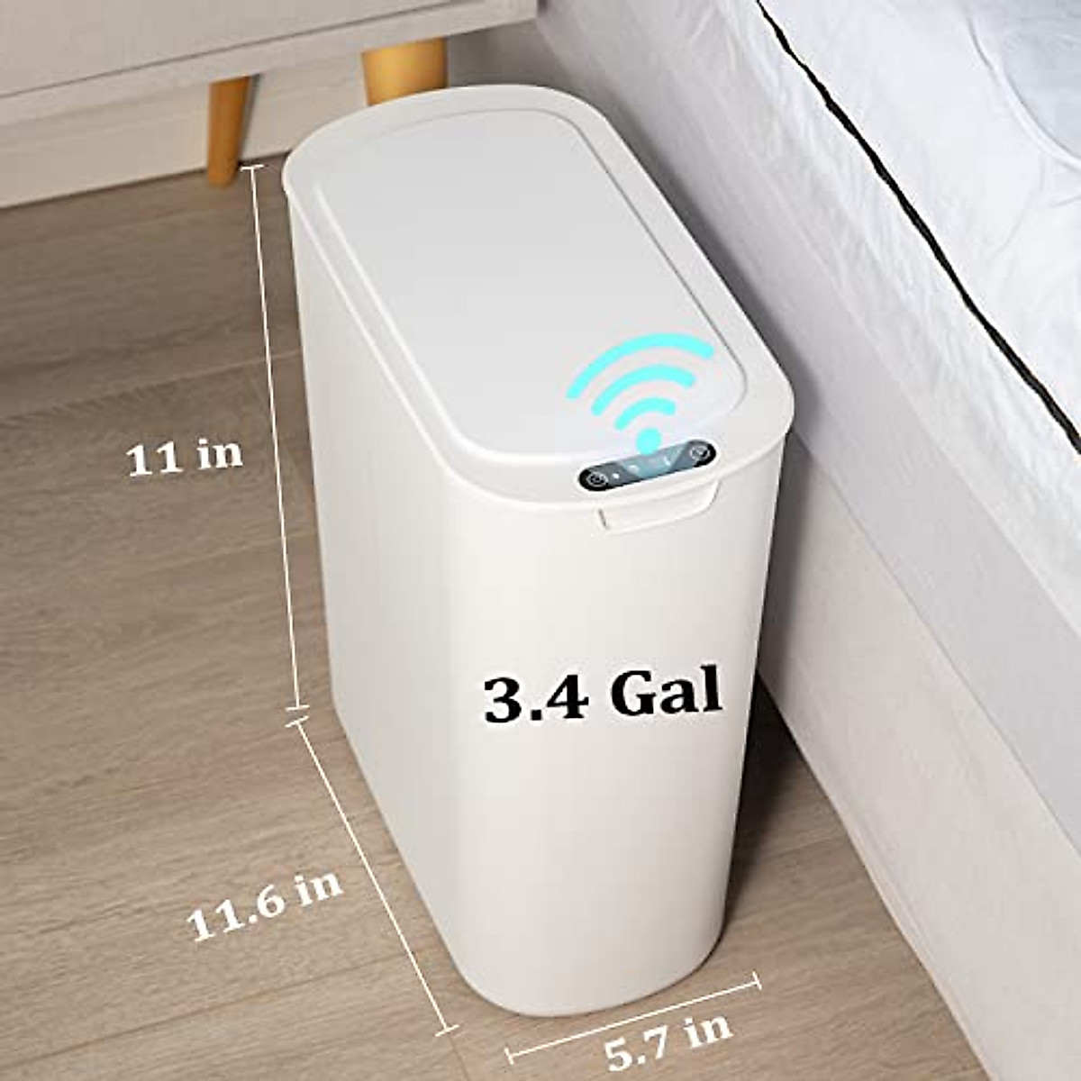 Bathroom Trash Cans with Lids, Sapouni Automatic Motion Sensor Trash Can 3.4 Gallon Smart Touchless Garbage Can Slim Plastic Narrow Rubbish Can for Bathroom, Bedroom, Kitchen, Living Room, Office