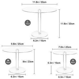 Acrylic Cake Stand, 3PCS Round Cake Stands for Dessert Table, Clear Cupcake Holder for Birthday Party, Pastry Candy Pizza Display Riser for Wedding Event