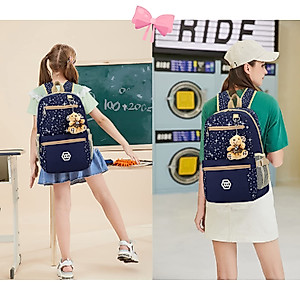 Star Print Girls Canvas Backpacks Set for School, School Bags Bookbags for Teenage Girls, with Crossbody Bag, 3 Pieces