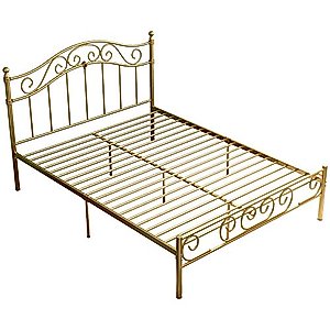 IOTXY King Metal Bed Frame - Gold 12 Inches Complete Bed Platform with Curved Tall Headboard and Shorted Footboard, King-Size Mattress Base Foundation, Garden Style