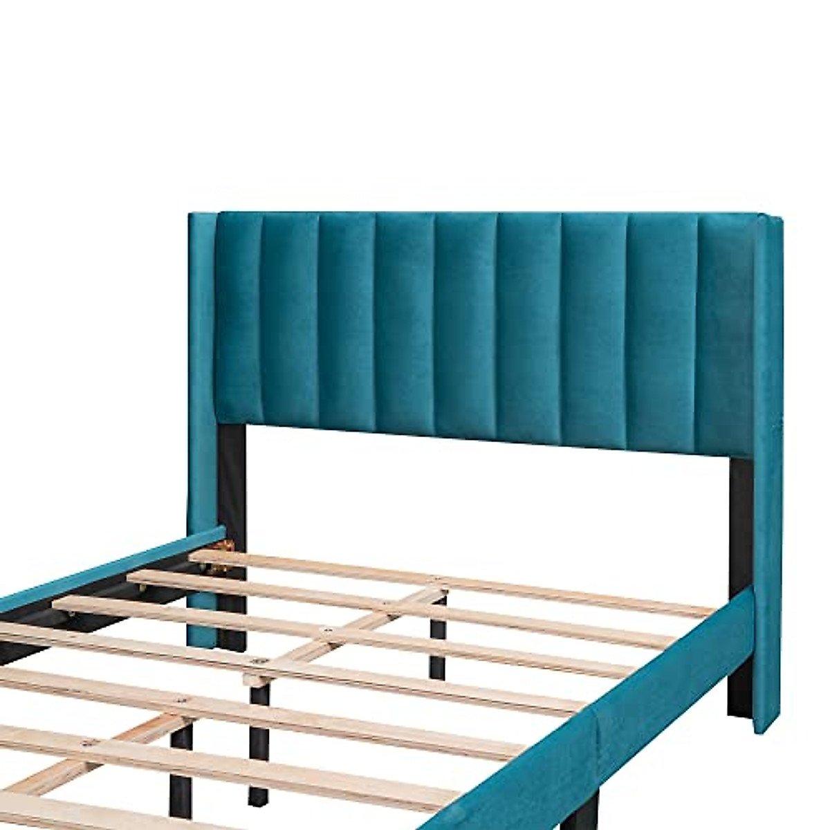 SOFTSEA Full Size Upholstered Bed Frame with Large Drawer Velvet Platform Bed Frame with High Headboard for Bedroom