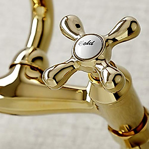 Kingston Brass KS213PB Victorian Two Handle Wall Mount Kitchen Faucet, 7-Inch, Polished Brass