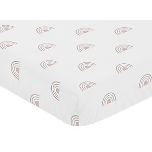 Sweet Jojo Designs White and Pink Boho Rainbow Girl Fitted Crib Sheet Baby or Toddler Bed Nursery - Mauve Dusty Rose Bohemian Celestial Sky Outdoors Nature