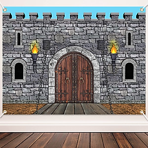 Tranqun Medieval Party Decorations Medieval Castle Backdrop Knight Decorations Castle Wall Backdrop Keepers of The Kingdom Decorations for Medieval Themed Party Supplies(7 x 5 ft)