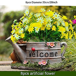 HEJIAYI Artificial Outdoor Flowers - 8 Bundles Fake UV Resistant Shrubs Flowers for Indoor Outdoor Home Garden Kitchen Office Table Vase(Yellow)