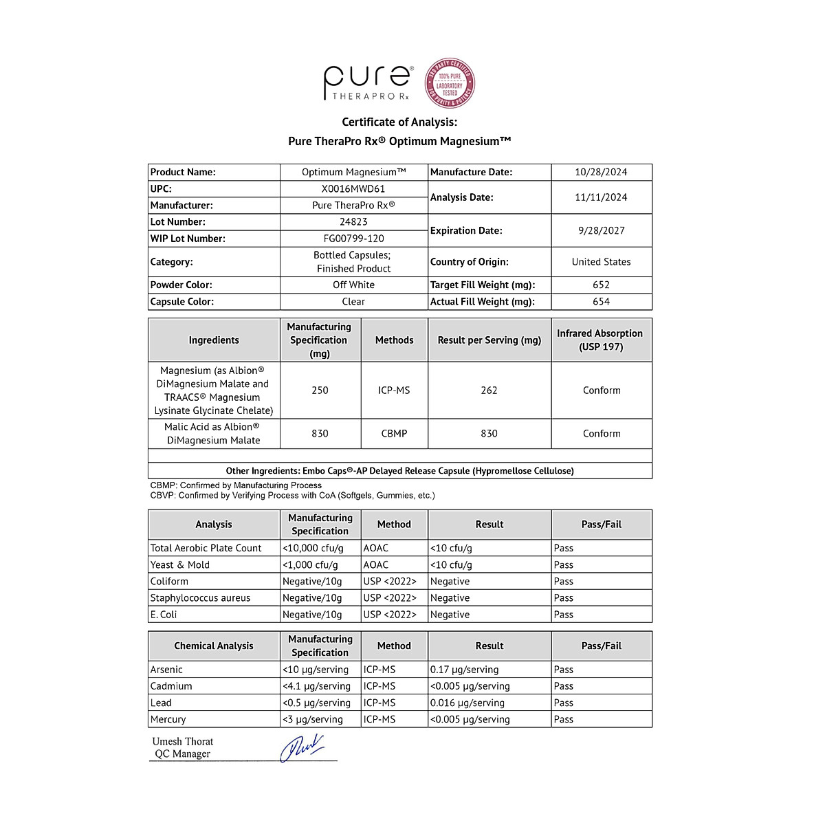 Pure TheraPro Rx Optimum Magnesium Lysinate Glycinate & Di-Magnesium Malate, Made in USA | 2 Month Supply | Chelated Magnesium for Maximum Absorption, Supports Bone Health & Energy, Non-GMO