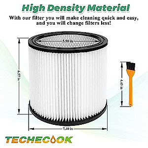 Replacement Cartridge Filter for Shop Vac 90304 90350 90333 by Techecook - 90350 90304 Shop Vac Filter fit Most Shop Vac Wet/Dry Vacuum 5 Gallon and Above, Reusable and Washable Synthetic Material