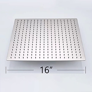 16 Inch Rain Shower Head Brushed Nickel Ceiling Mount 304 Stainless Steel High Pressure Rainfall Showerhead Ultra Thin Water Saving