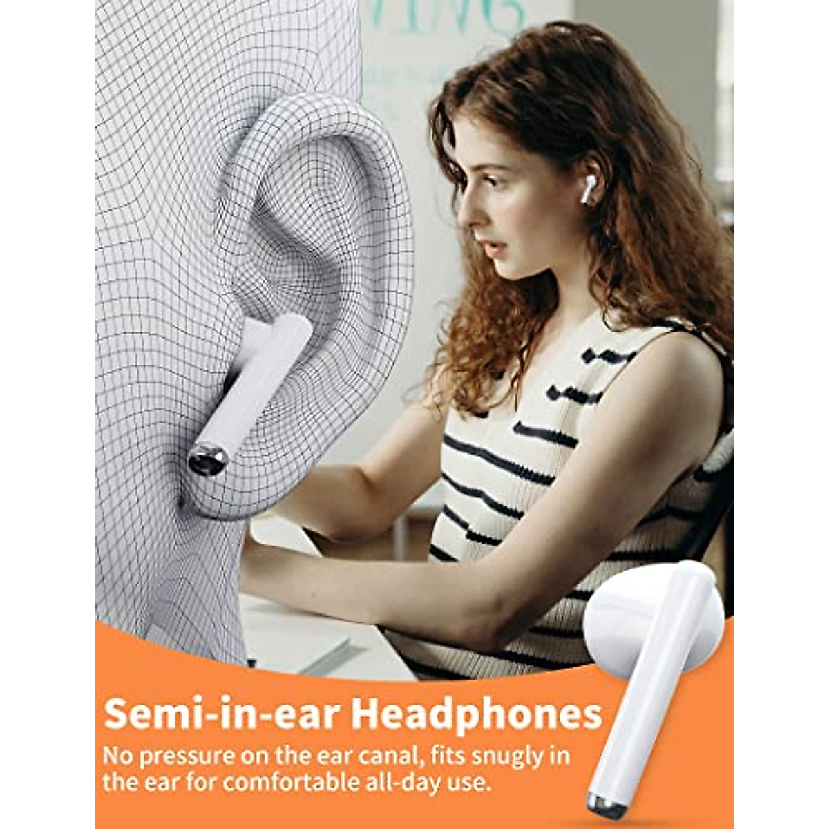 Wireless Earbuds 5.3 Bluetooth Headphone HiFi Stereo in Ear Noise Canceling Headset Earpieces Cordless Earphones for iPhone 14 Pro Max Andriod Google Pixel 7 Pro 6 Buds Samsung Galaxy S23 S22 Ultra