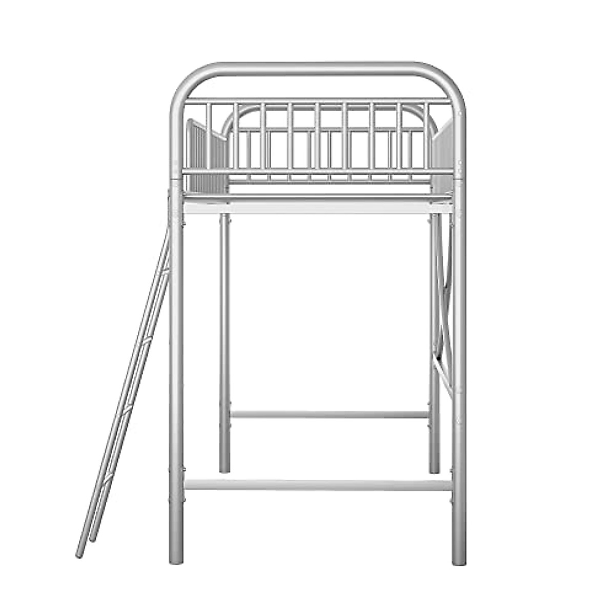 OPTOUGH Twin Size Metal Loft Bed with Safety Rails and Ladders,for Kids Teens,Saving Space,No Spring Box Needed, Silver