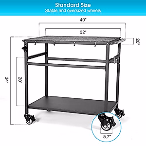 Outdoor Grill Table with Storage for Patio,Double-Shelf Movable Kitchen Cart Island Table on Wheels with Grill Mats,20" x 32" Multi-Functional Heavy Duty Kitchen BBQ Food Prep Table for Grill