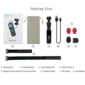 Feiyu Pocket 2S-Wearable 3-Axis Gimbal Stabilized Action Camera 4K Video,130° View,Magnetic AL. Alloy Boby,Speaker Mic,4xZoom,8MP Photo,512G Card Slot,HDMI,Beauty Effect,for YouTube,TikTok,IG…