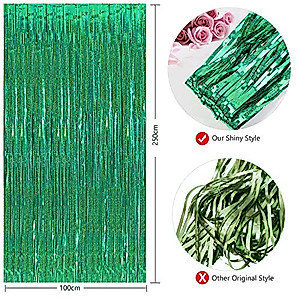 CYLMFC Tinsel Backdrop 2 Packs 3ftx8ft Green Fringe Backdrop for Parties, Foil Fringe Curtains Party Decorations Photo Booth Backdrop Christmas Halloween - Green