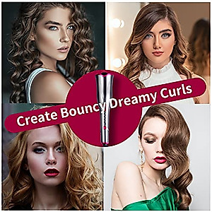 Automatic Hair Curler Curling Iron - 4 Temps & 3 Timer Settings, Curling Iron with Dual Voltage,1" Large Rotating Barrel, Auto Shut-Off Fast Heating Spin Iron for Women with Long Hair (Purple)