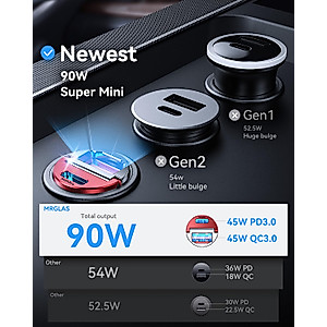 MRGLAS 90W USB C Car Charger Fast Charging,[Smallest Metal] Car Charger USB C PD45W+QC3.0 Dual Port Cigarette Lighter USB C Charger Car Charger Adapter for iPhone 16 Pro Max 15 iPad Samsung S25 -Red