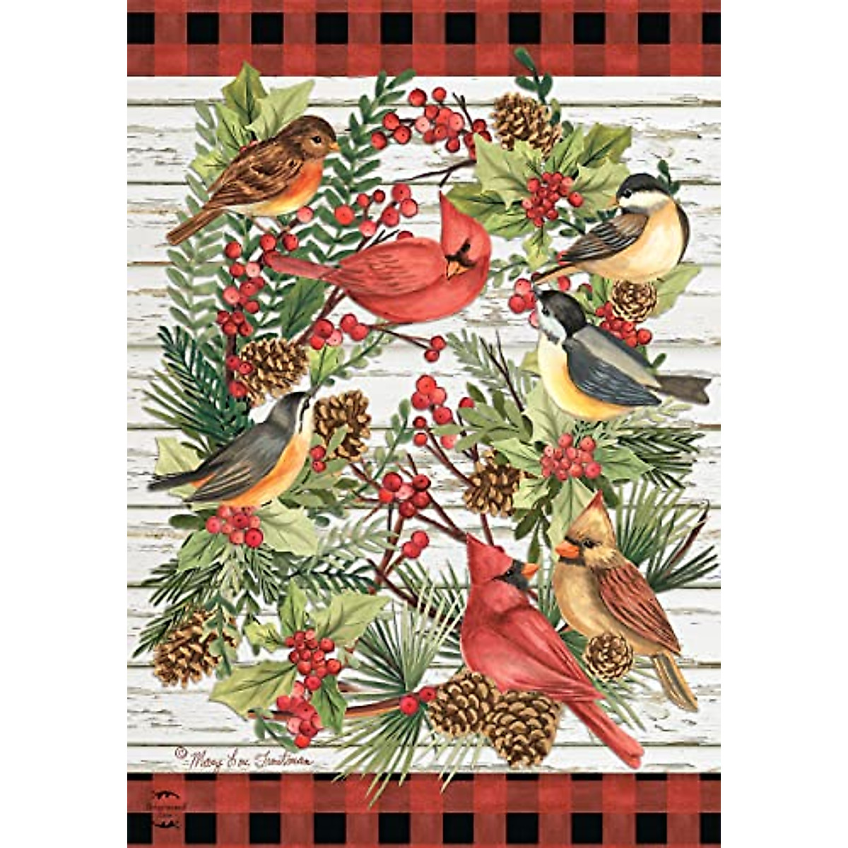 Briarwood Lane Winter Bird Wreath Garden Flag Cardinals Rustic Berries 12.5" x 18"
