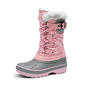 DREAM PAIRS Boys Girls Snow Boots Water-Resistant Outdoor Warm Cozy Anti-Slip Mid Calf Faux Fur Lining Insulated Winter Shoes for Little/Big Kids,Size 1 Little Kid,Pink,KRIVER-1