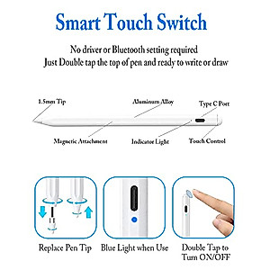 Active Stylus Pens for Touch Screens with Magnetic Design, Rechargeable Universal iPad Pencil, Fine Point Stylus Pen for iPad Pro/Air/Mini/iPhone/iOS/Android/Tablets Writing & Drawing-White