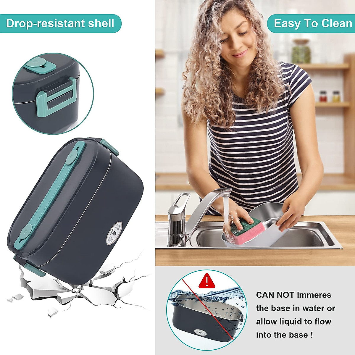 Samshow Electric Lunch Box,75W Heated Lunch Box Food Heater For Adult/Work/Car/Truck/Home, 12V 24V 110V lonchera electrica para el almuerzo, Designed With Sealing Cap To Leaking & Large Utensil